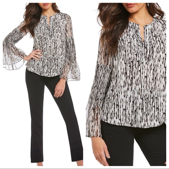 H by Halston | Tops | H Halston Black Ivory Raindrop Print Bell Sleeve ...
